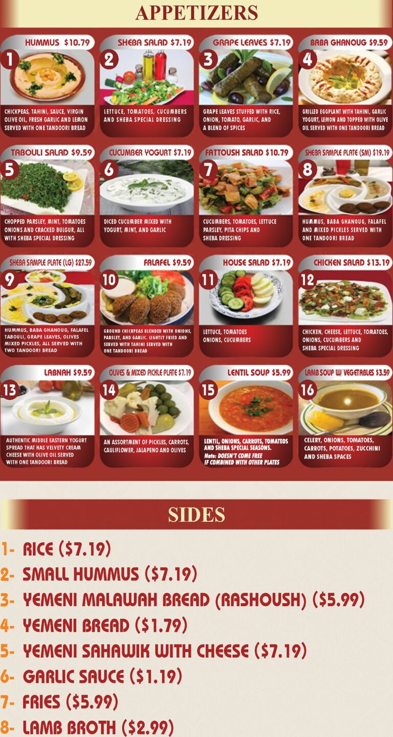 Menus - Queen of Sheba